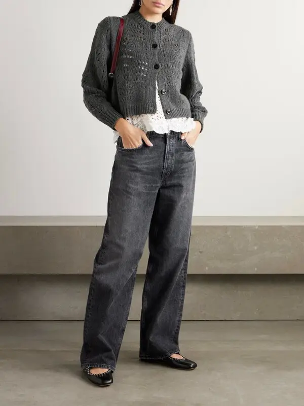 FRAME Openwork Knit Cardigan - Black