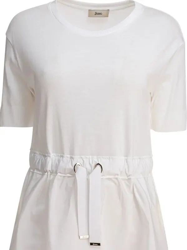 Herno Crewneck Short Sleeve Drawstring Waist Midi Dress - White