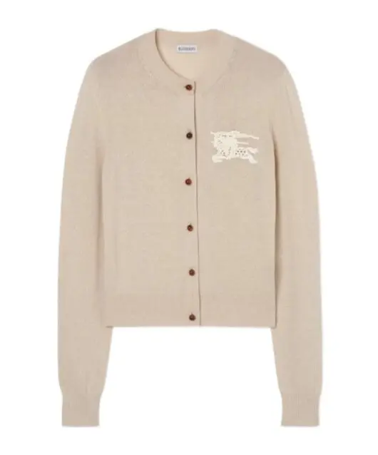 Burberry Ravella Crocheted Logo Patch Cardigan - Easel Beige