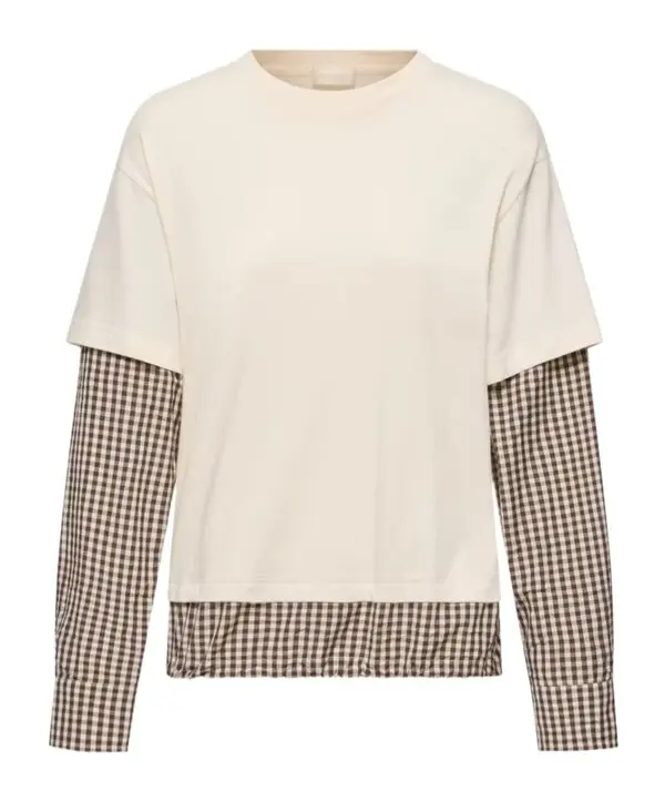 Moncler Layered-effect Vichy Cotton Blend T-shirt - Light Beige