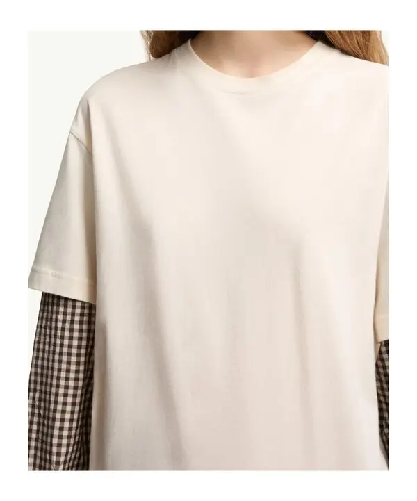 Moncler Layered-effect Vichy Cotton Blend T-shirt - Light Beige