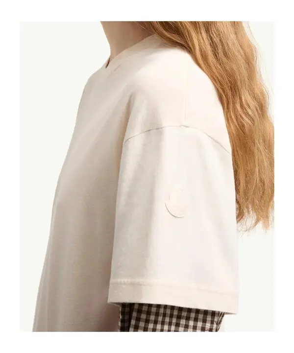 Moncler Layered-effect Vichy Cotton Blend T-shirt - Light Beige