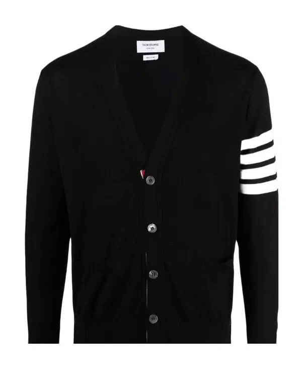 Thom Browne 4-bar V-neck Knitted Cardigan - Black