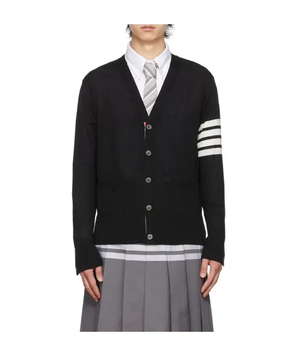 Thom Browne 4-bar V-neck Knitted Cardigan - Black