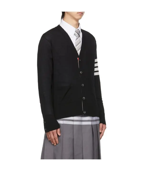 Thom Browne 4-bar V-neck Knitted Cardigan - Black