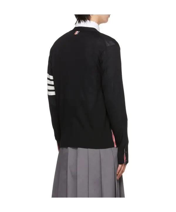 Thom Browne 4-bar V-neck Knitted Cardigan - Black