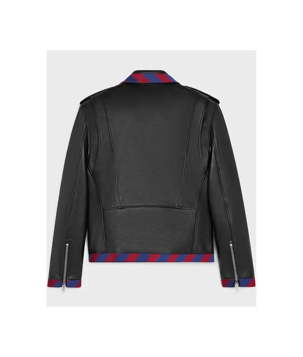 Celine Braided Biker Jacket In Calfskin With Striped Trim