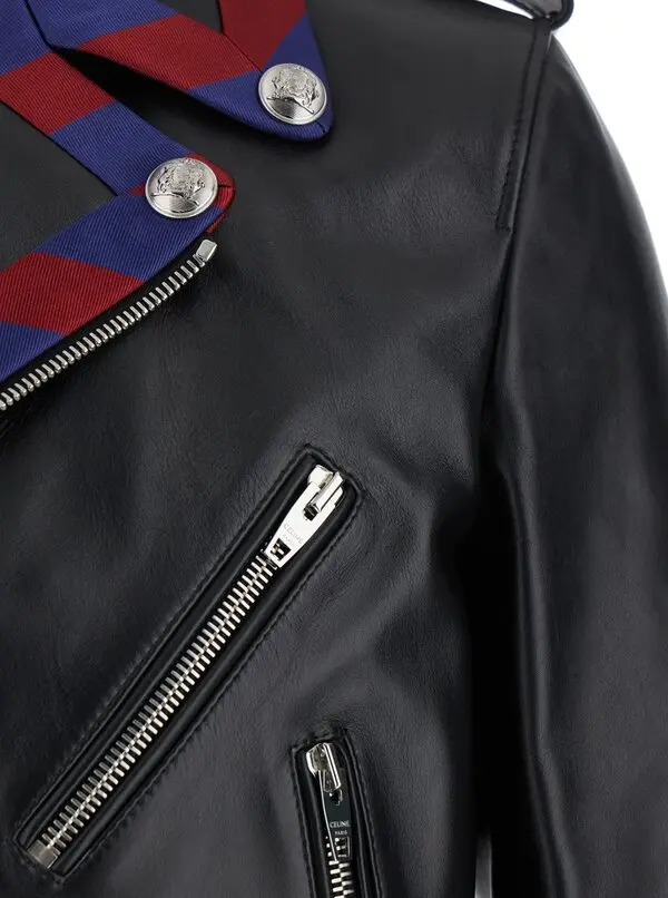 Celine Braided Biker Jacket In Calfskin With Striped Trim
