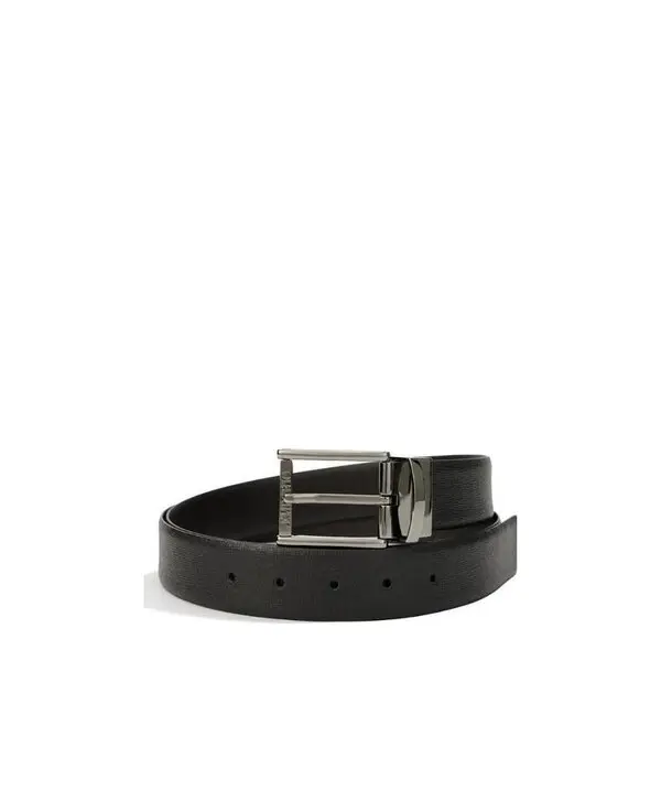Emporio Armani Logo Engraved Leather Belt - Black