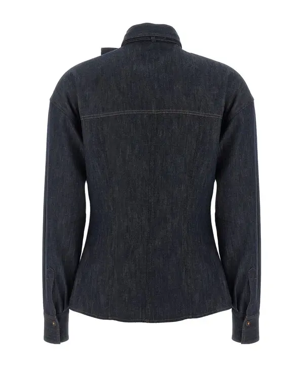 Brunello Cucinelli Long Sleeve Denim Shirt With Removable Bow Tie - Black