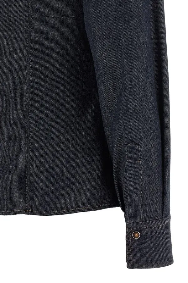 Brunello Cucinelli Long Sleeve Denim Shirt With Removable Bow Tie - Black
