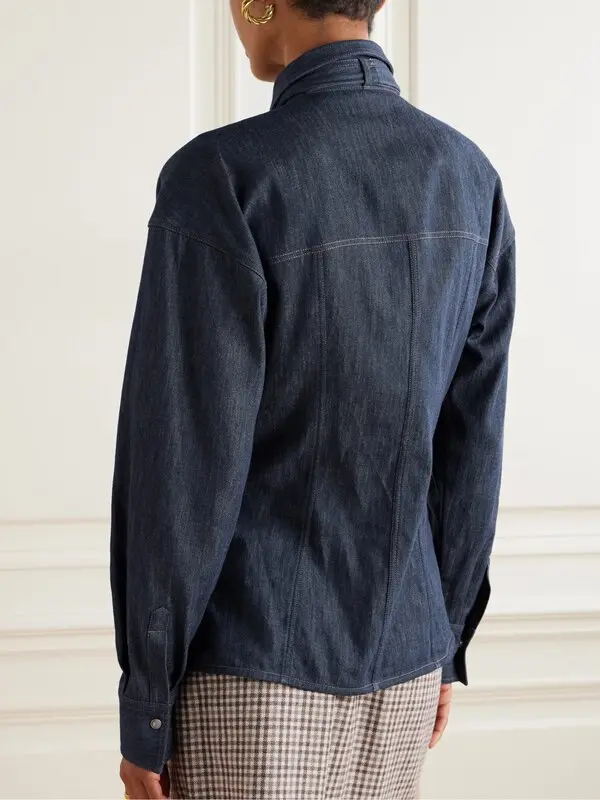 Brunello Cucinelli Long Sleeve Denim Shirt With Removable Bow Tie - Black