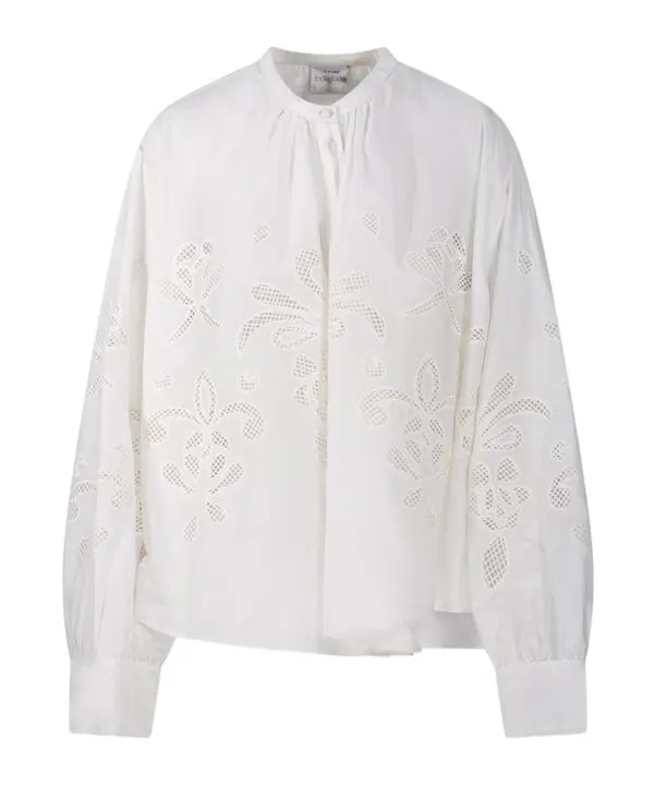 FORTE_FORTE Embroidered Round Neck Long Sleeve Shirt - Avorio