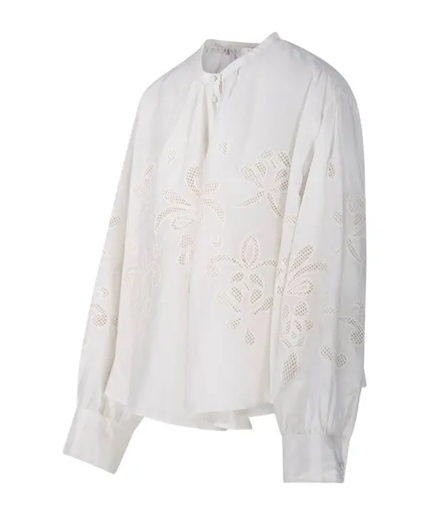 FORTE_FORTE Embroidered Round Neck Long Sleeve Shirt