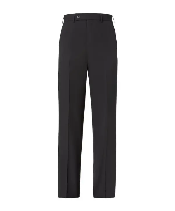Fendi Tailored Straight-leg Trousers With Micro Ff Logo Detail - Black