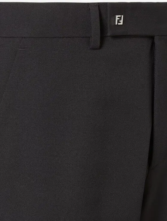 Fendi Tailored Straight-leg Trousers With Micro Ff Logo Detail - Black