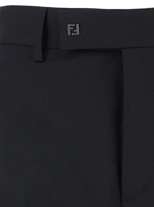 Fendi Tailored Straight-leg Trousers With Micro Ff Logo Detail - Black