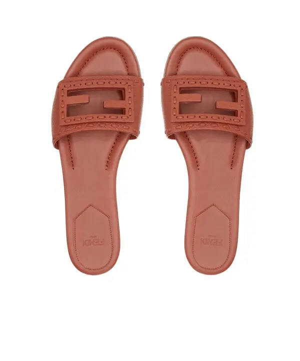 Fendi Baguette Logo Patch Slides - Brown