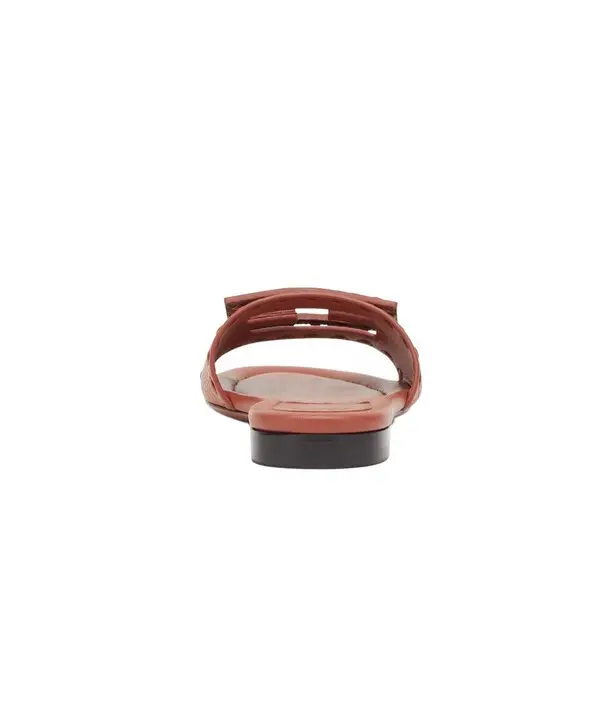 Fendi Baguette Logo Patch Slides - Brown