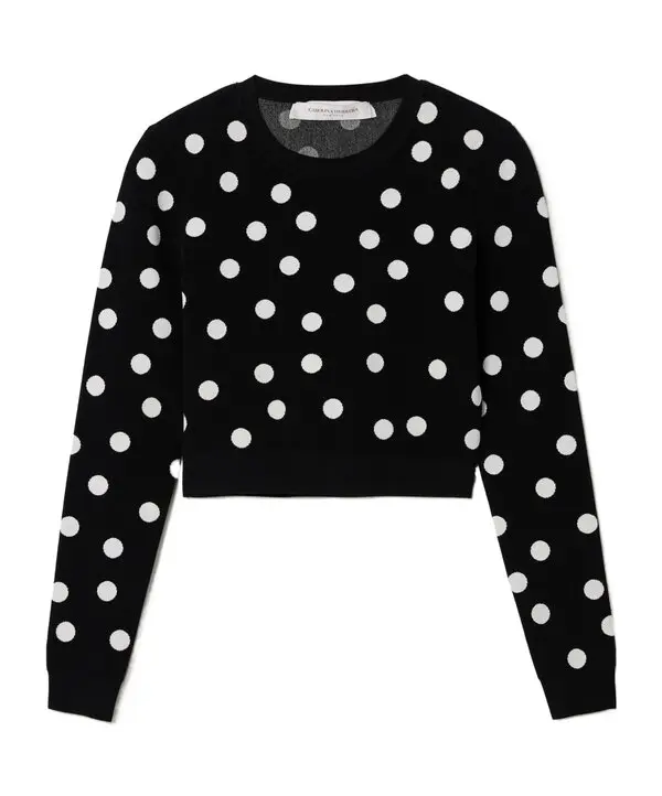 Carolina Herrera Polka Dot Knit Cropped Sweater
