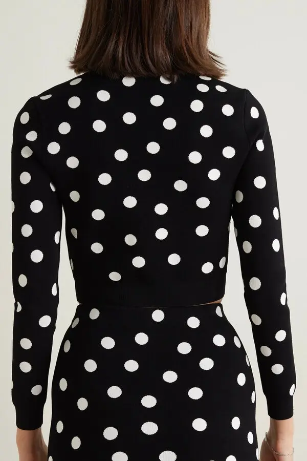 Carolina Herrera Polka Dot Knit Cropped Sweater
