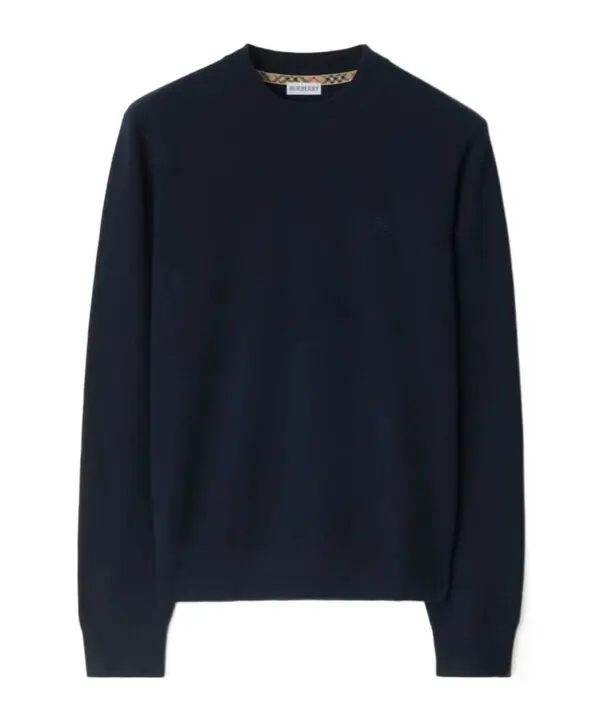 Burberry Cashmere Blend Sweater With Equestrian Knight Design - Navy