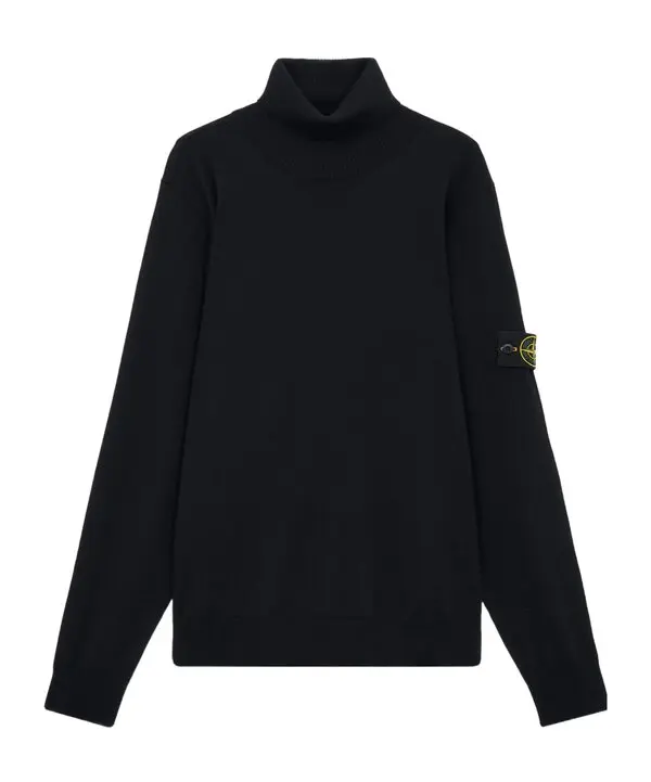 Stone Island Turtleneck Sweater With Ribbed Details - Black
