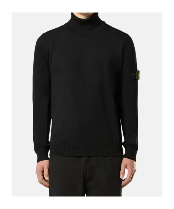 Stone Island Turtleneck Sweater With Ribbed Details - Black