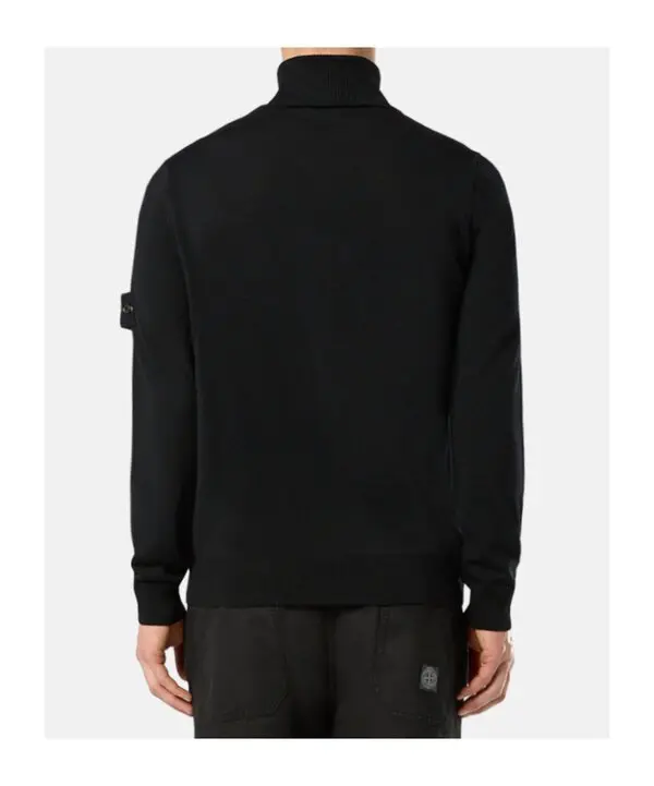 Stone Island Turtleneck Sweater With Ribbed Details - Black