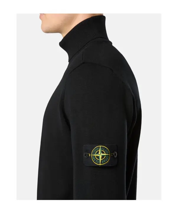 Stone Island Turtleneck Sweater With Ribbed Details - Black