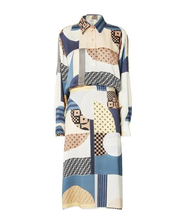Fendi Patchwork Printed Drawstring-waist Midi Dress - Multi-color