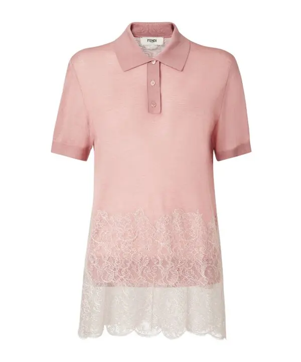 Fendi Short-sleeved Polo Shirt With Lace Inlays - Pink