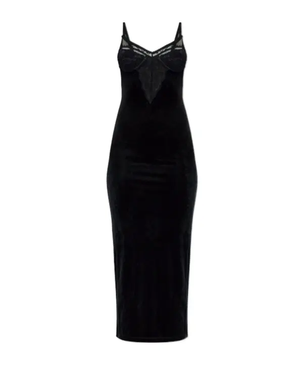 SELF-PORTRAIT Velvet Strappy Lace Midi Dress