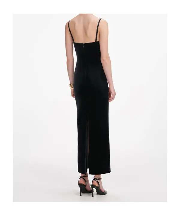 SELF-PORTRAIT Velvet Strappy Lace Midi Dress