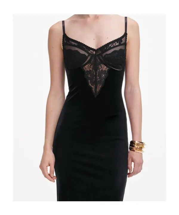 SELF-PORTRAIT Velvet Strappy Lace Midi Dress