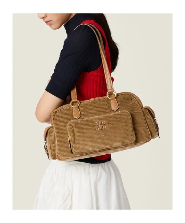 Miu Miu Corduroy Pocket Top-handle Bag - Cinnamon