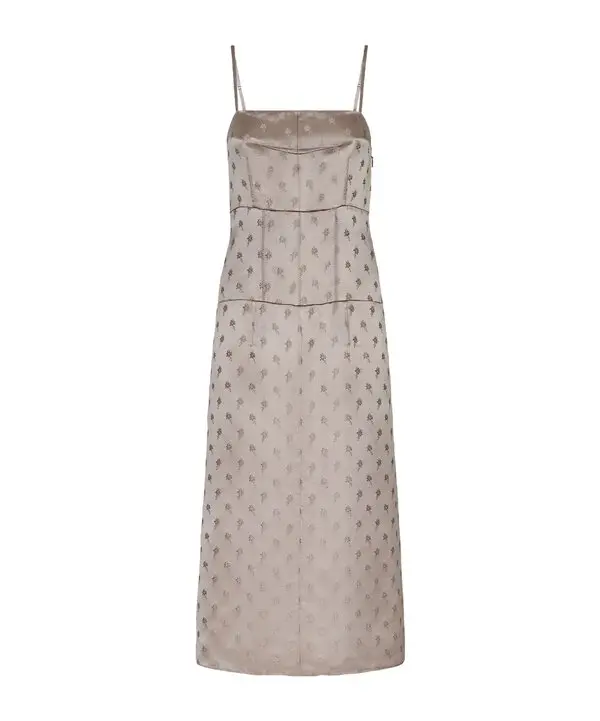 Fendi Floral Detailed Sleeveless Midi Dress - Brown