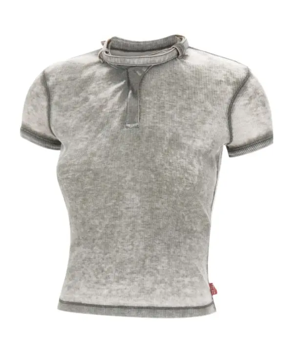 DIESEL® T-eresa Cropped Ribbed T-shirt - Gray