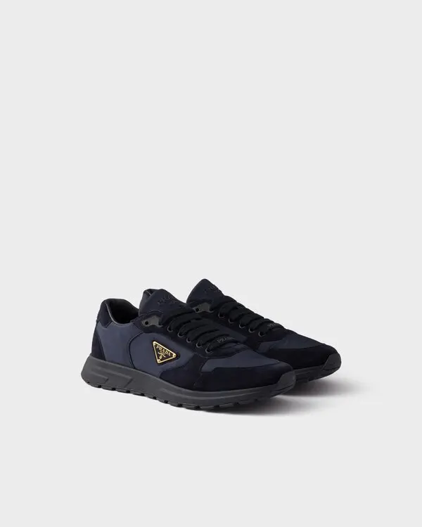 Prada Suede And Nylon Lace-up Sneakers - Navy