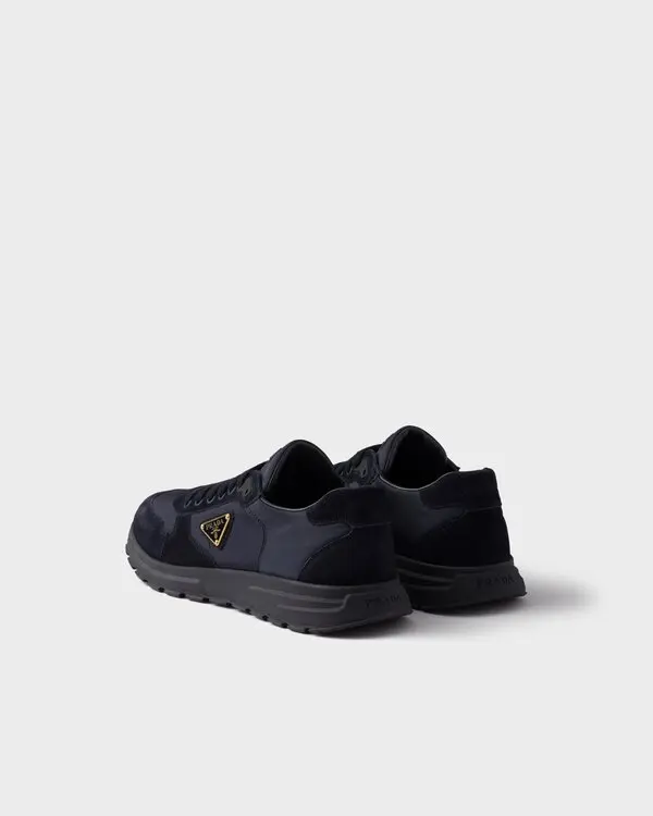 Prada Suede And Nylon Lace-up Sneakers - Navy