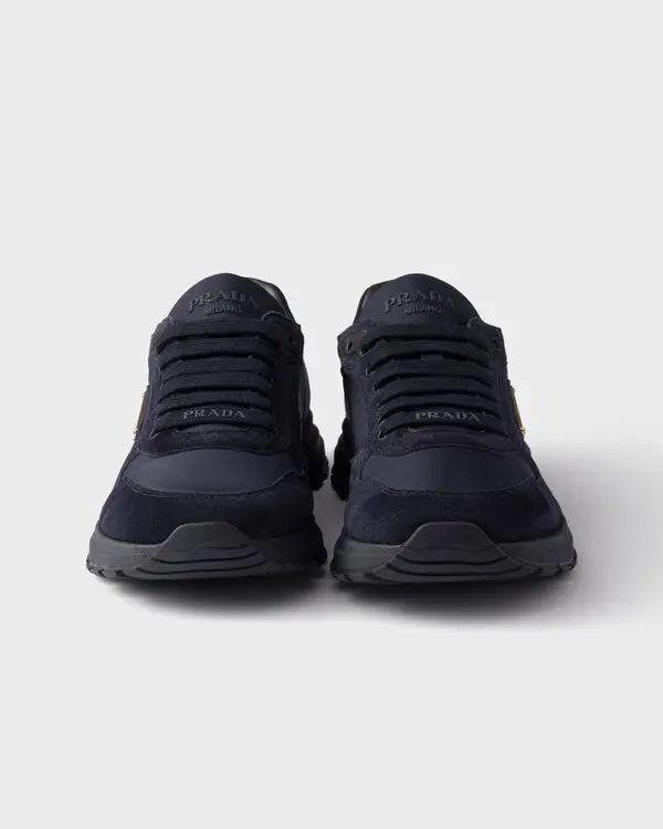 Prada Suede And Nylon Lace-up Sneakers - Navy