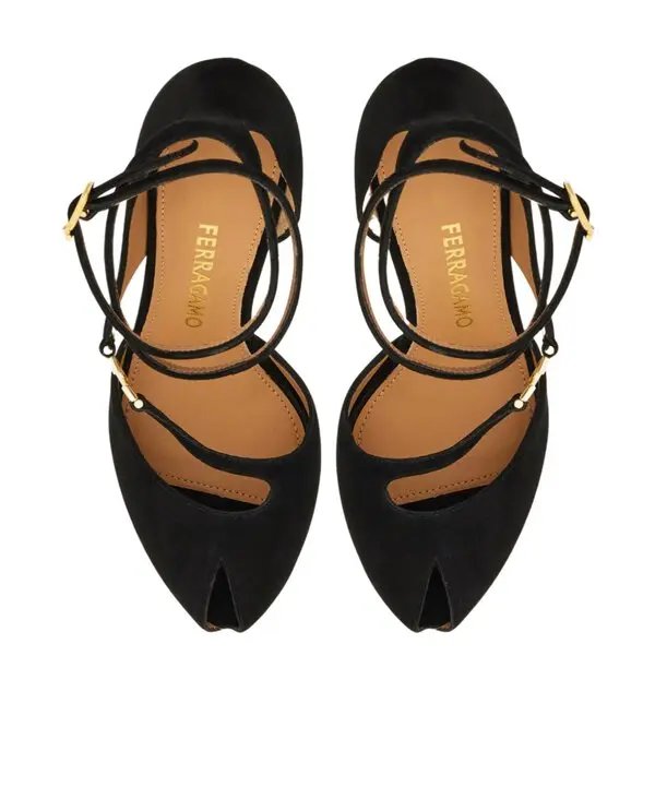 FERRAGAMO Peep-toe Pumps With Gancini Detail