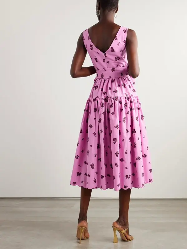 Erdem Embroidered Tie-detailed Tiered Dress