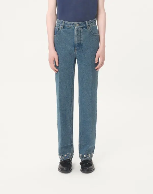 Valentino Garavani Eyelet Detailed Straight-leg Jeans
