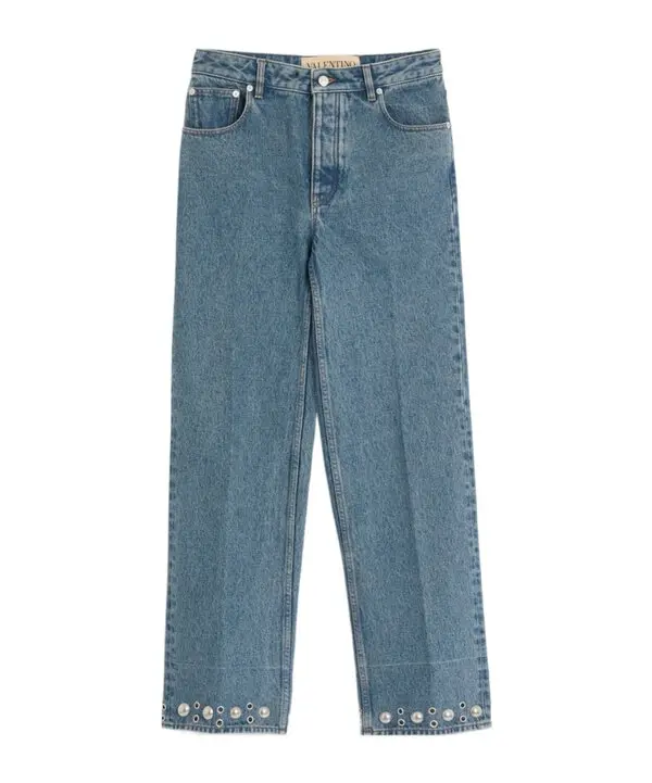 Valentino Garavani Eyelet Detailed Straight-leg Jeans - Blue