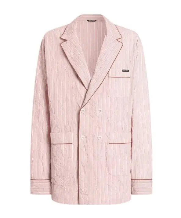 Dolce & Gabbana Crinkled Striped Fabric Shirt-style Vanity Robe - Pink