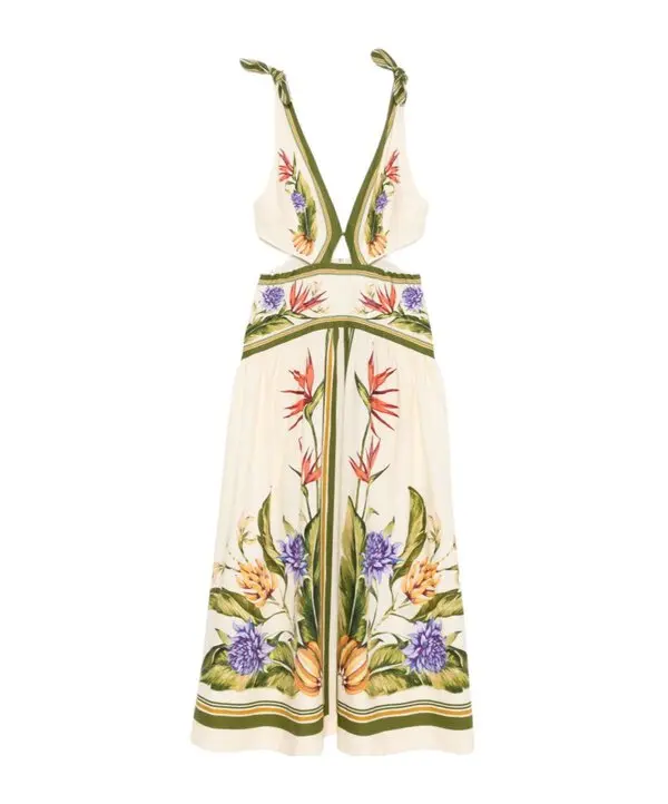 Farm Rio Sand Tropical Scarf Lenzing Ecovero Euroflax Maxi Dress - White