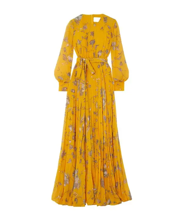 Erdem Pleated Floral Print Maxi Dress