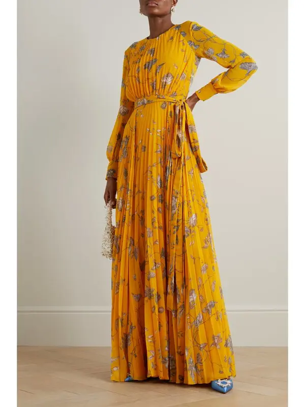 Erdem Pleated Floral Print Maxi Dress