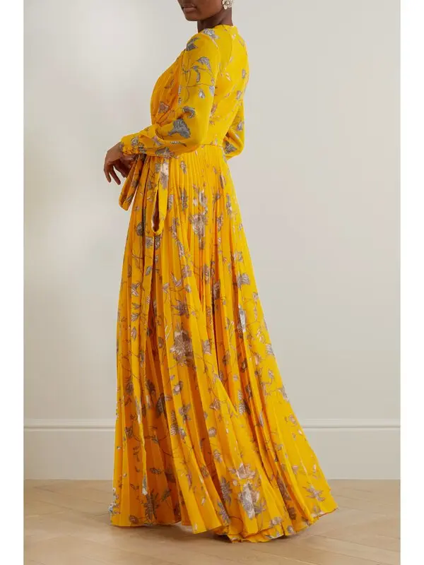Erdem Pleated Floral Print Maxi Dress